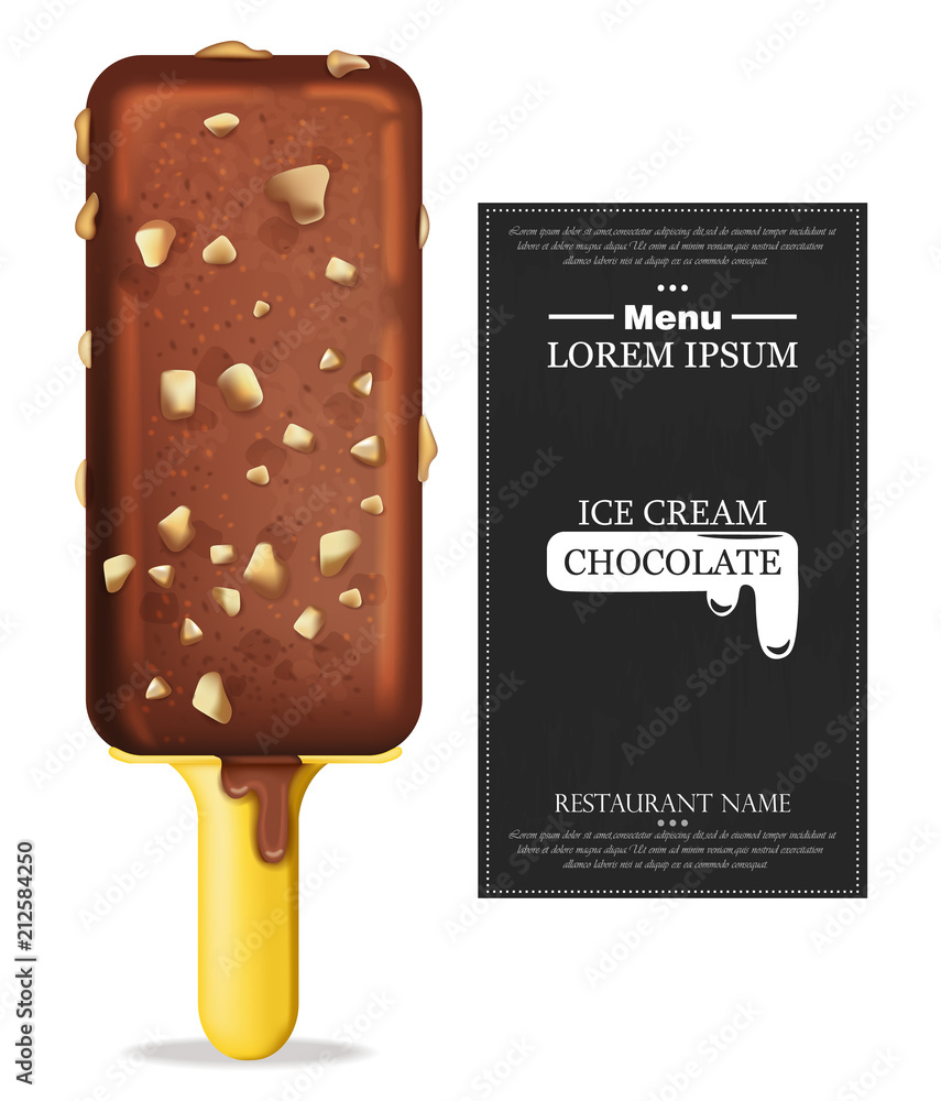 Chocolate ice cream Vector realistic. Product packaging mock up. Label ...