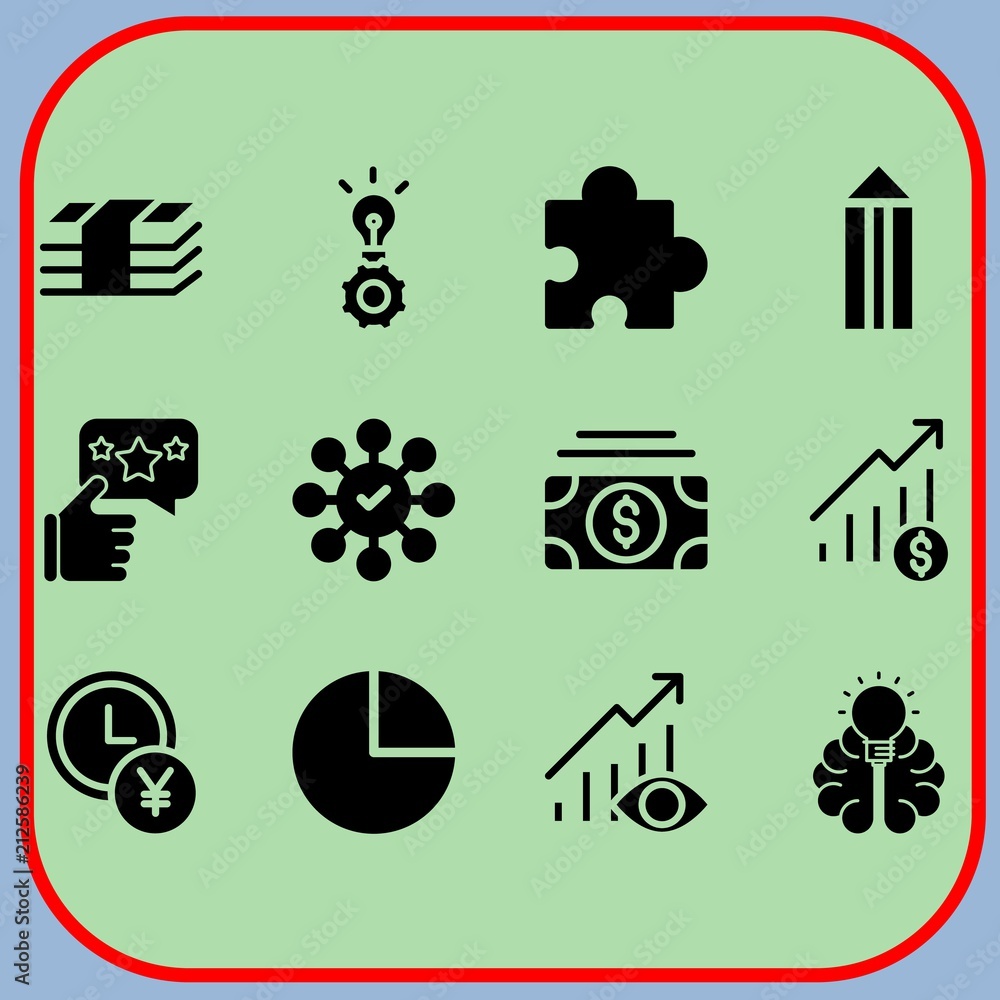 Simple 12 icon set of business related pencil, knowledge, like and pie ...