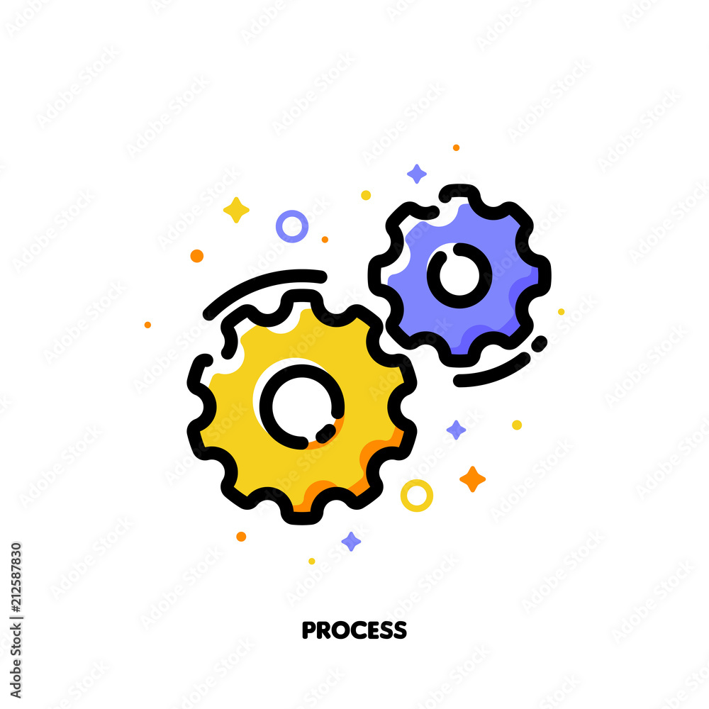 Icon of gear wheels for business process concept. Flat filled outline ...