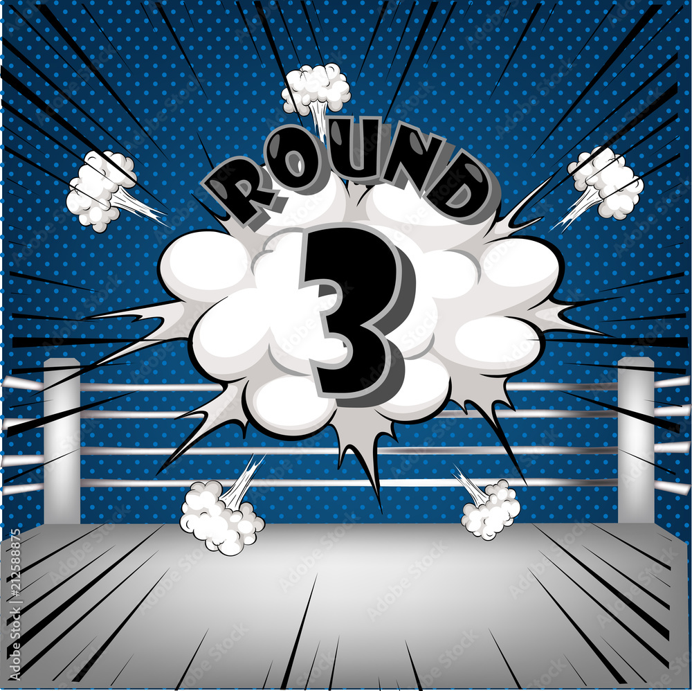 boxing ring corner with comic style blue Round3 Stock Vector | Adobe Stock