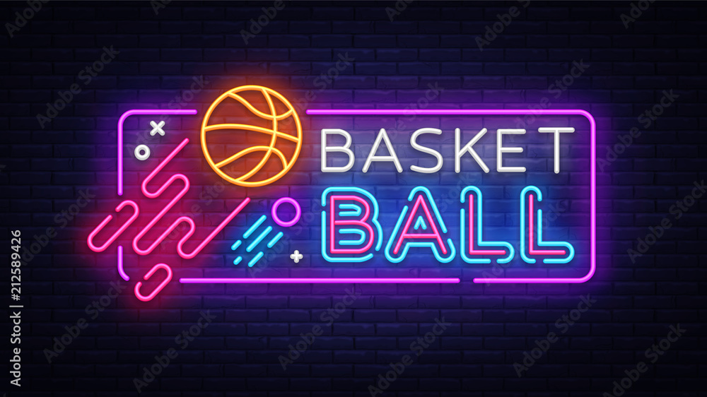 Basketball neon sign vector. Basketball Design template neon sign ...