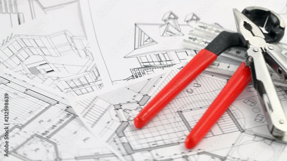 pliers, nail puller (nippers), metric folding ruler and architectural ...