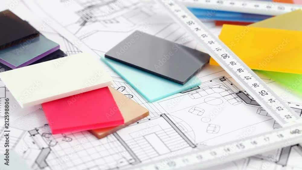 color samples of architectural materials - plastics, metric folding ...