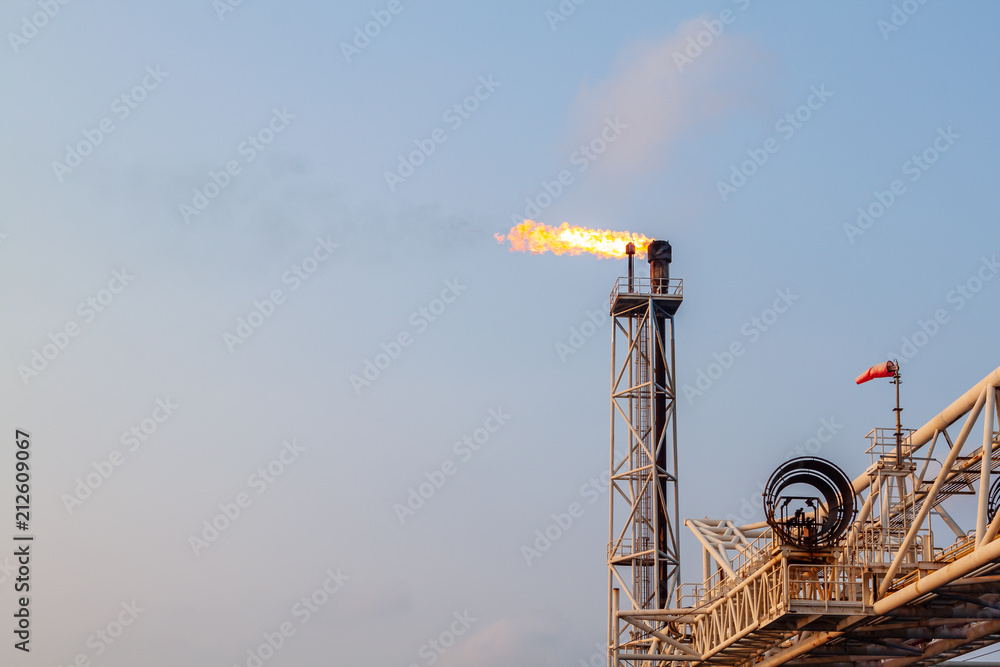 Fire on flare blow out in Offshore oil and Gas central processing ...