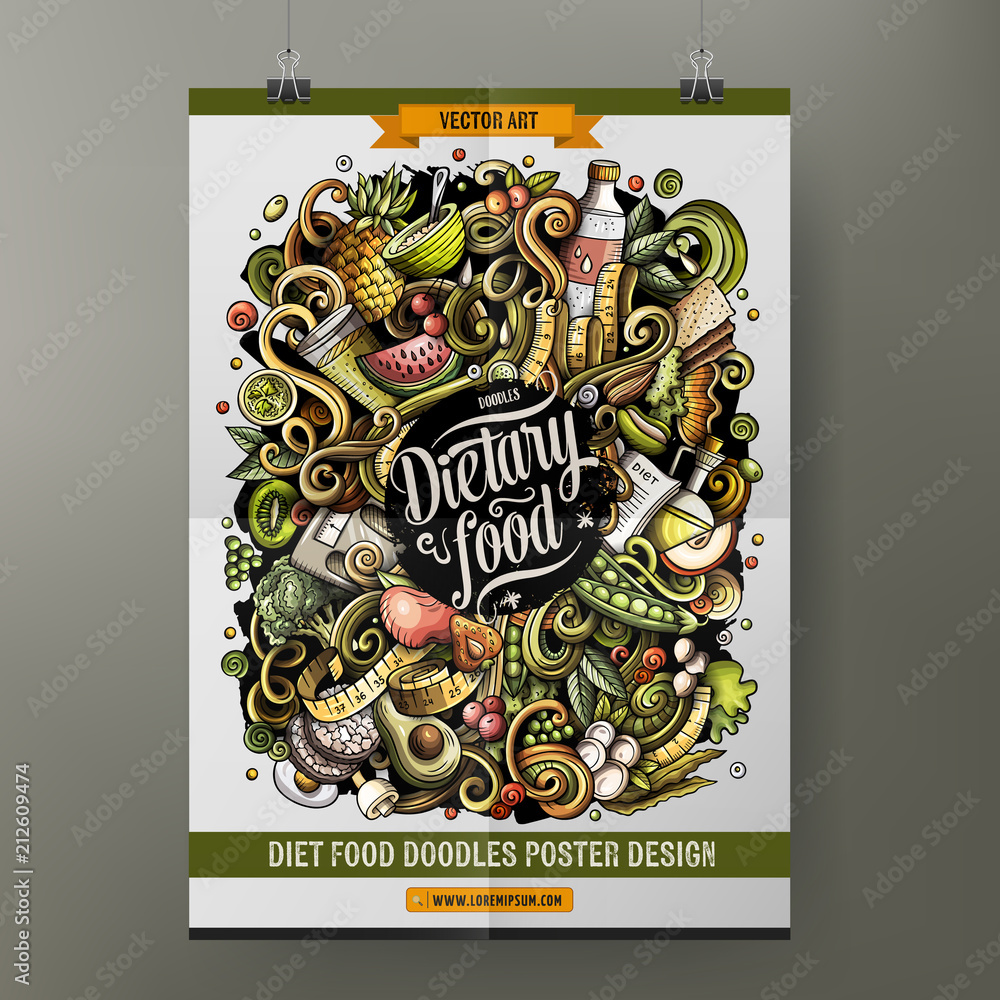Cartoon hand drawn doodles Diet food poster design Stock Vector | Adobe ...