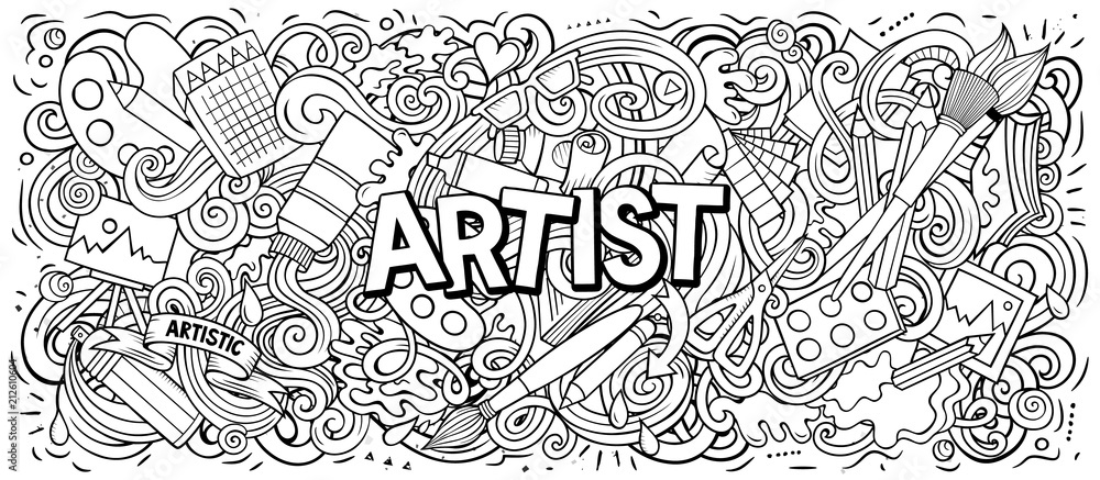 Cartoon cute doodles Artist word Stock Vector | Adobe Stock