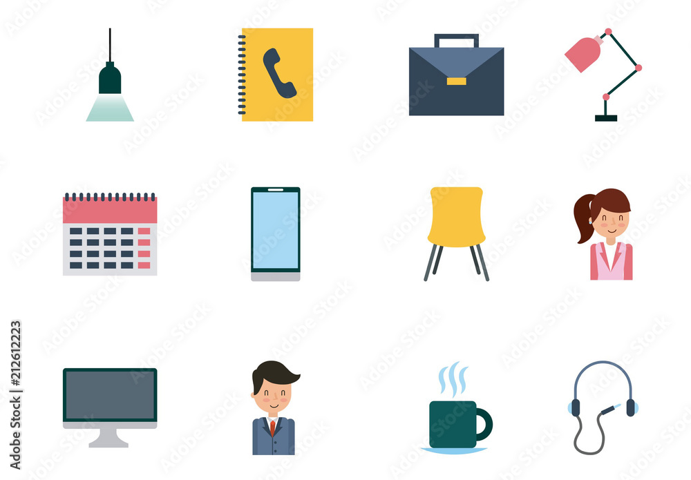 20 Colorful Office Icons Stock Template | Adobe Stock