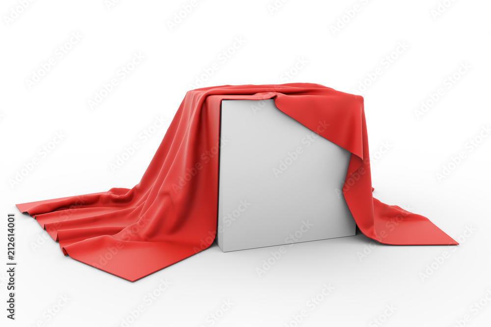 Blank box covered with piece of red cloth. Stock Illustration | Adobe Stock