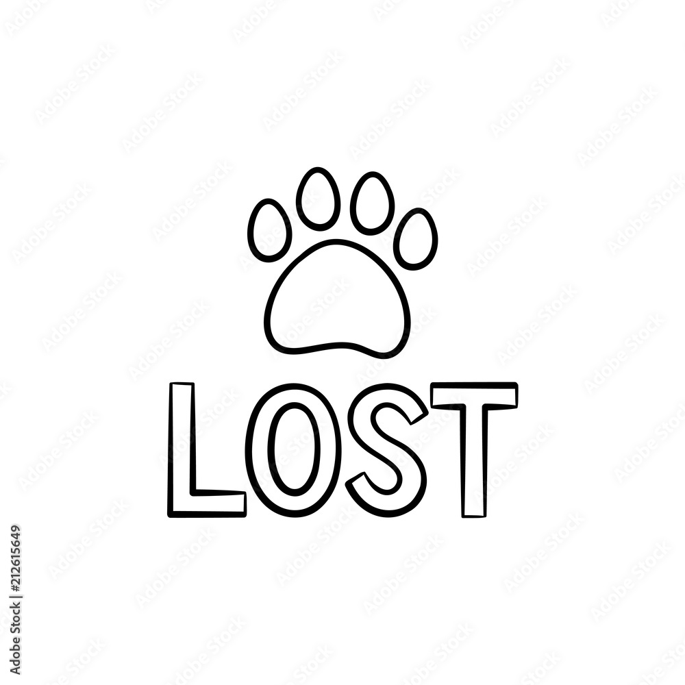 Lost dog hand drawn outline doodle icon. Lost sign with dog footprint ...
