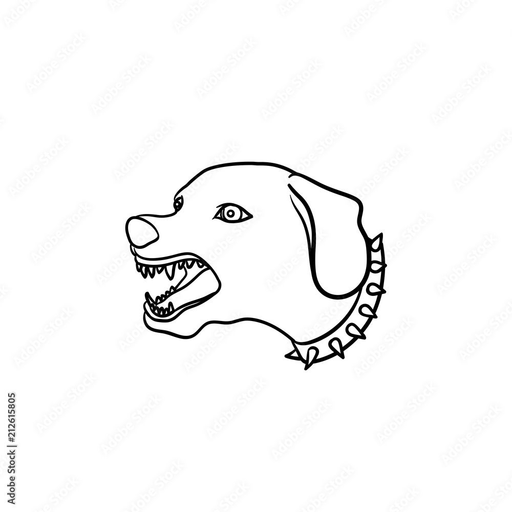 Barking dog with open jaws hand drawn outline doodle icon. Vicious dog ...