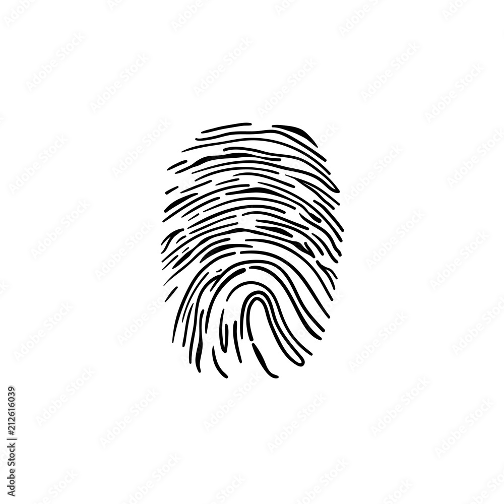 Fingerprint hand drawn outline doodle icon. Fingerprint trace as police ...