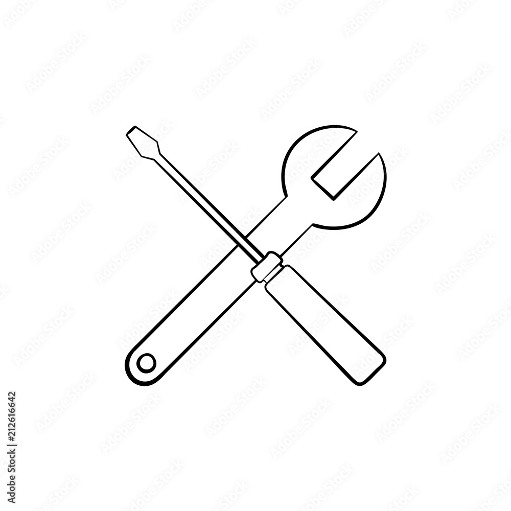 Repair tools hand drawn outline doodle icon. Crossed screwdriver and ...