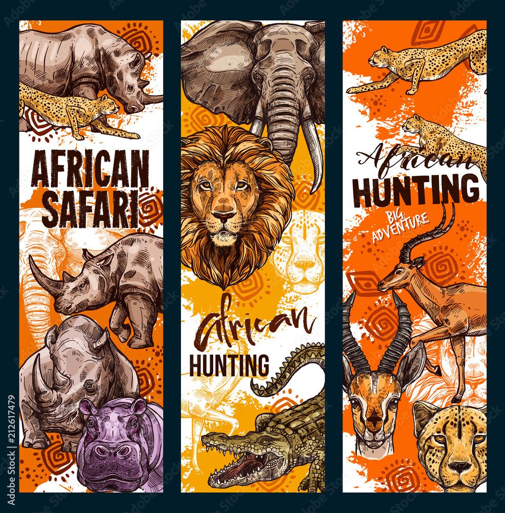 Vector African safari hunt animals banners Stock Vector | Adobe Stock