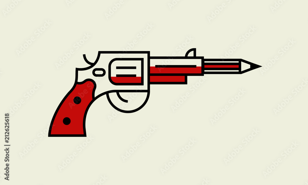 Pistol Gun shooting pencil. Vector Illustration of Gun and Pencil Stock ...