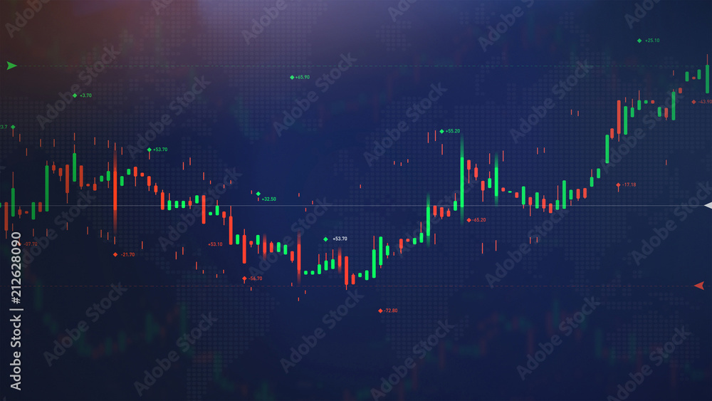 Futuristic stock exchange scene with chart and numbers (3D illustration ...
