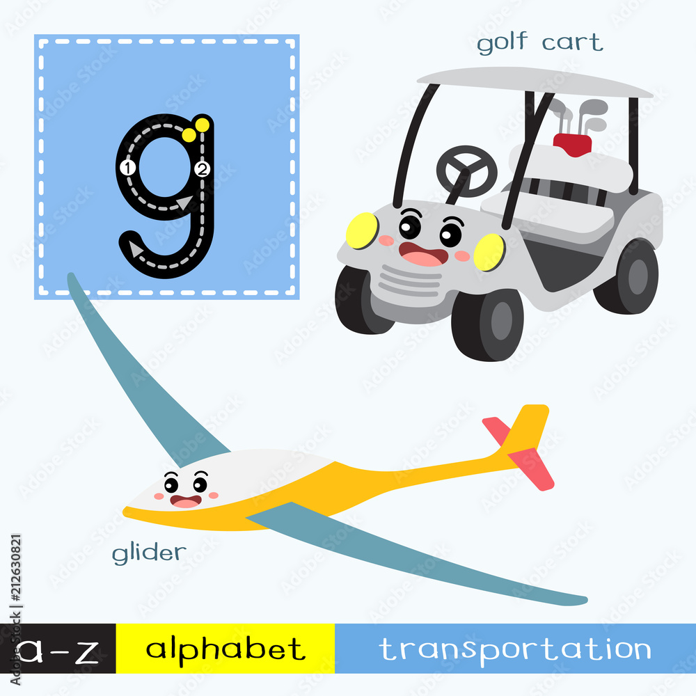 Letter G lowercase children colorful transportations ABC alphabet ...