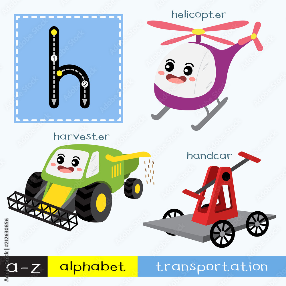 Letter H lowercase children colorful transportations ABC alphabet ...