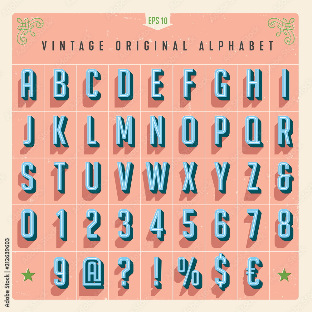 Vector Vintage Style Alphabet with offset effect, useful for retro ...