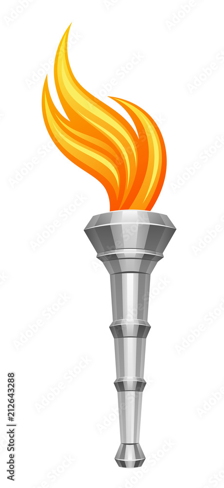 Silver torch with flame on a white background Stock Vector | Adobe Stock