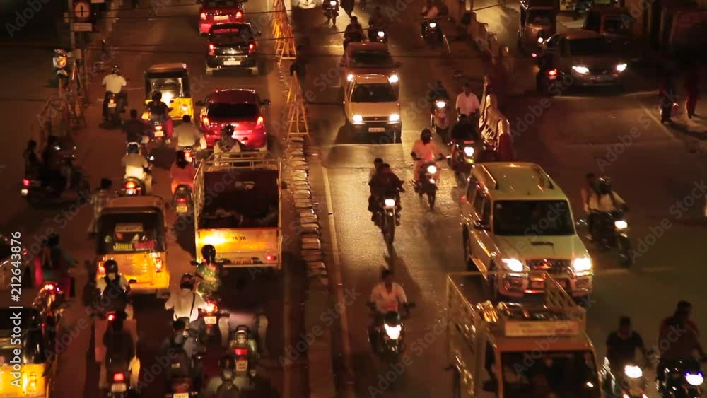 Rush hour in India, crowded traffic with cars, motorbikes, buses and ...