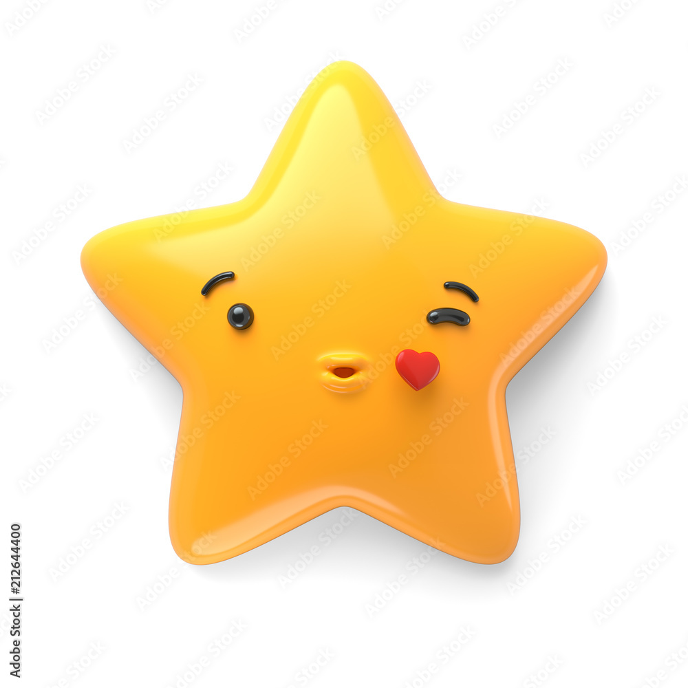 3d render, abstract emotional star icon, adorable smile, in love ...