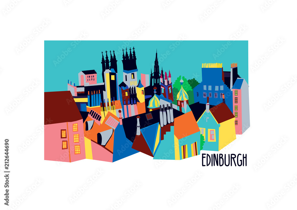 edinburgh skyline vector illustration. scotland. scottish flag. Stock ...