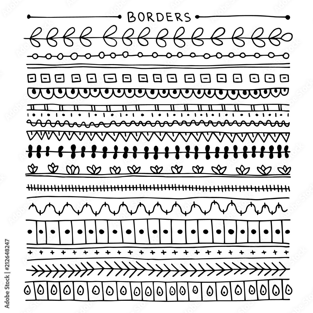 Set of hand drawn border. Doodle design elements isolated on white ...
