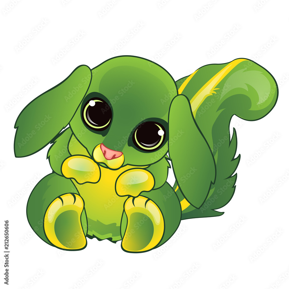 Cute animated cartoon animal green color isolated on white background ...