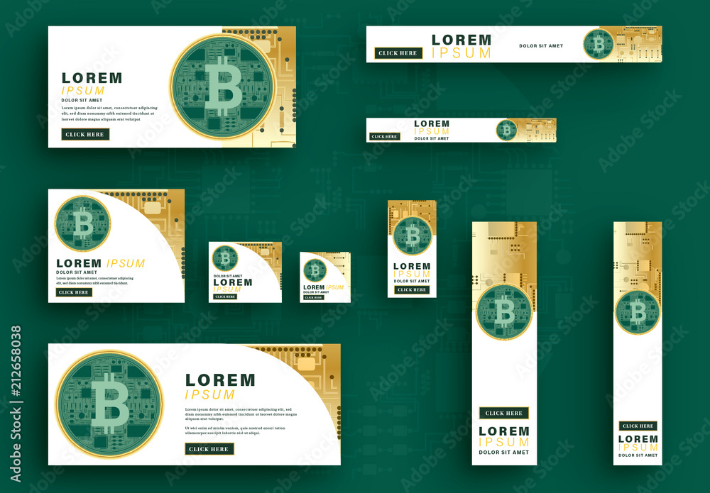 Bitcoin Web Banners with Green and Gold Elements Stock Template | Adobe ...