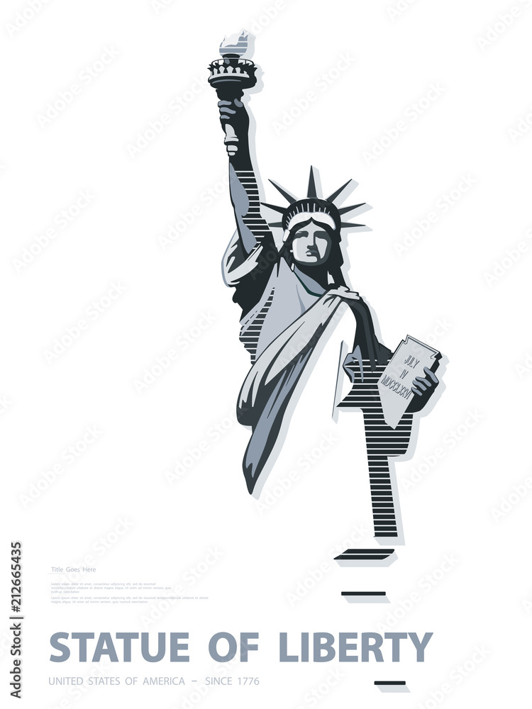Statue of Liberty USA, poster. Creative black-and-white linear drawing ...