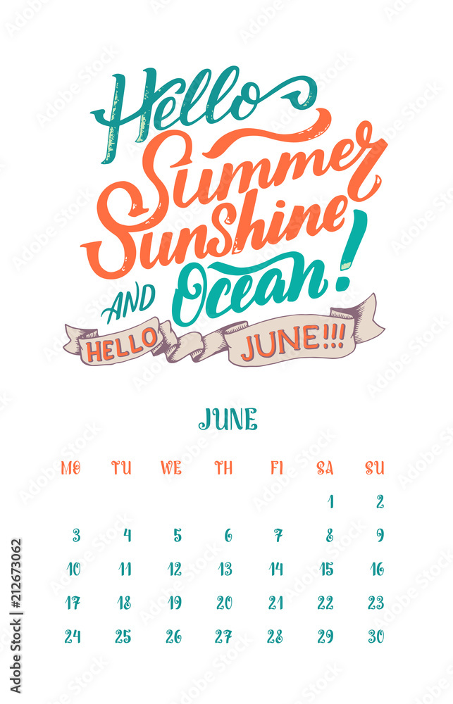 Vector calendar for month 2 0 1 9. Hand drawn lettering quotes for ...