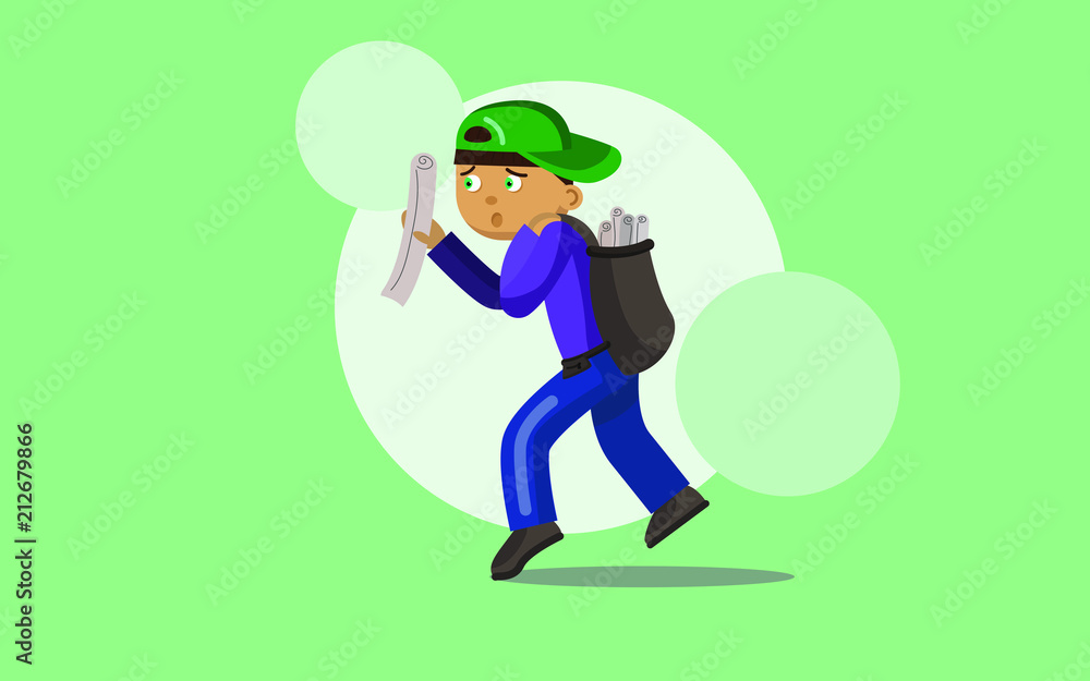 Paperboy. Cute boy with newspaper. Cartoon vector illustration. Stock ...