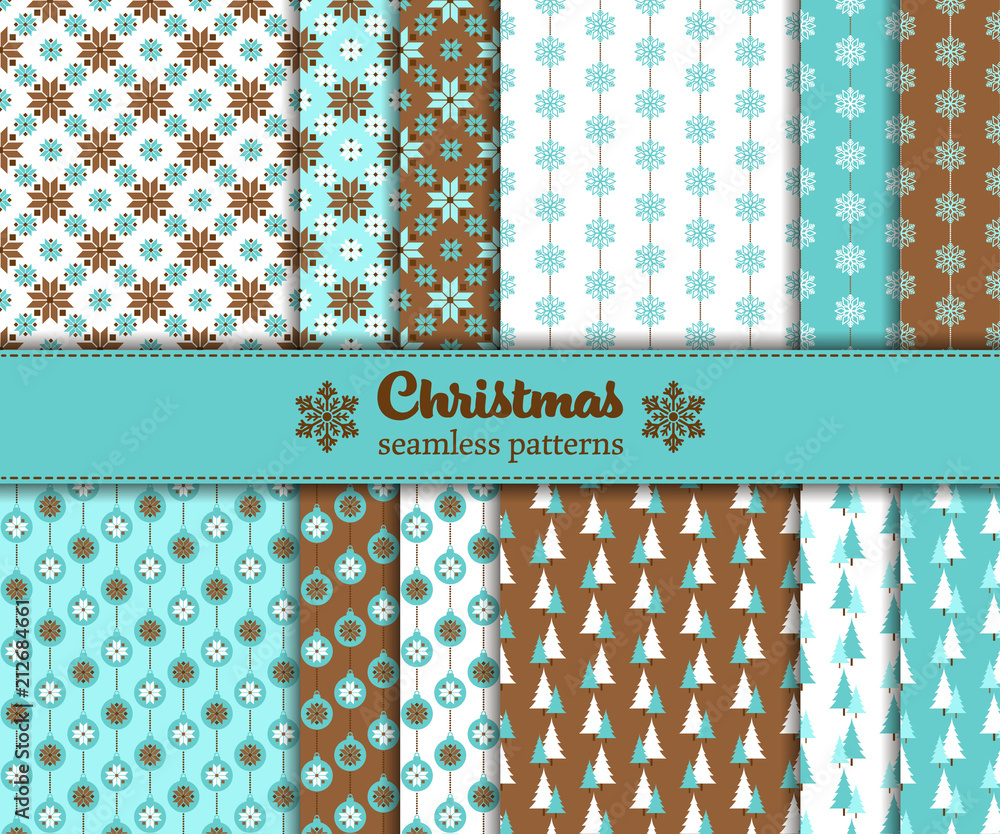 Vector illustration - set of seamless Christmas patterns with ...