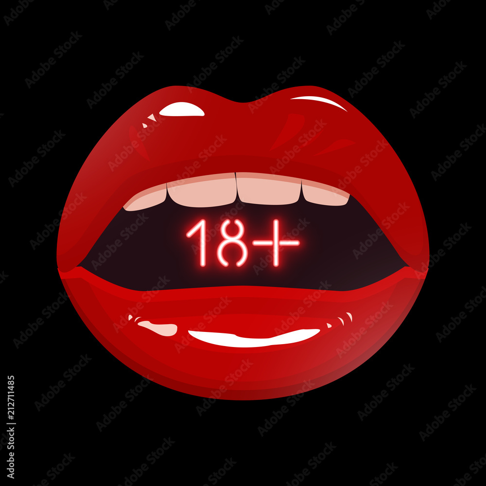 18+ adult sign in red lips shape, vector illustration Stock Vector ...