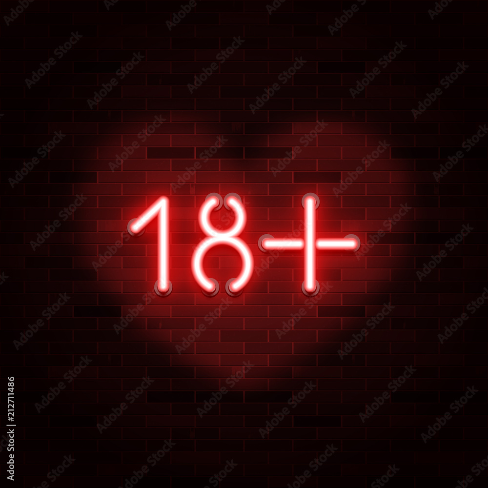 18+ adult shop neon glowing sign advertisement, vector illustration ...