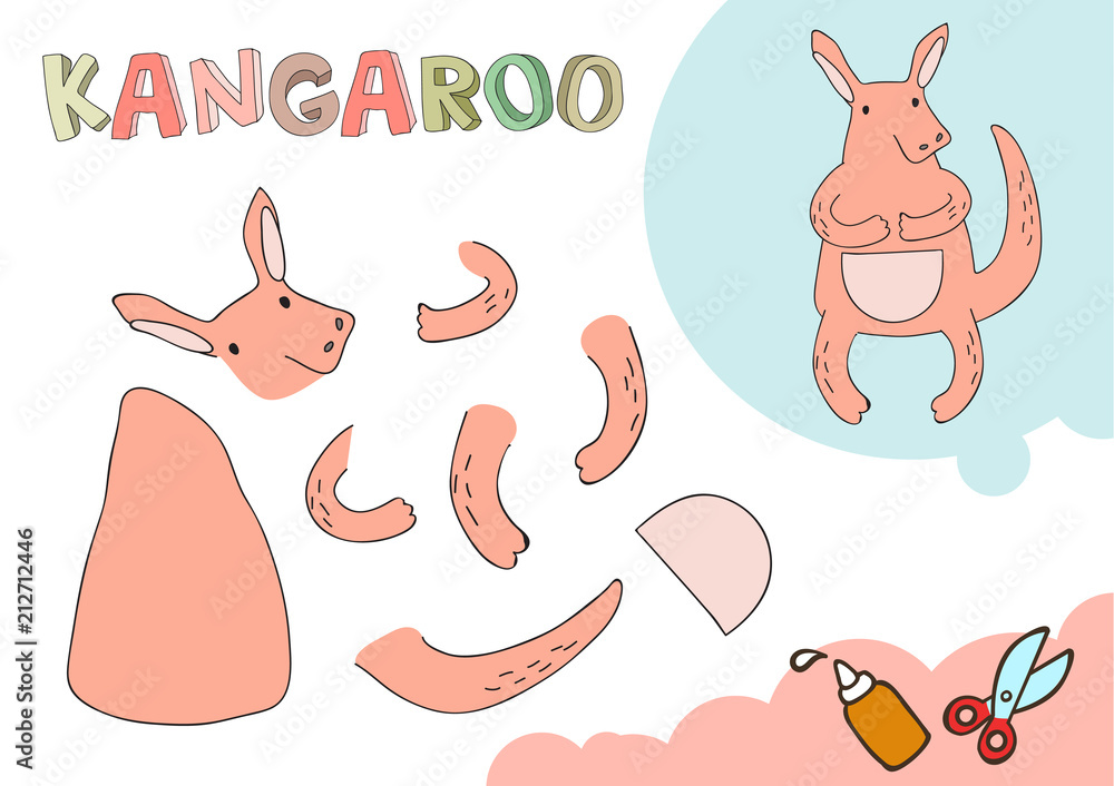 Funny Kangaroo Paper Model. Small home craft project, DIY paper game ...