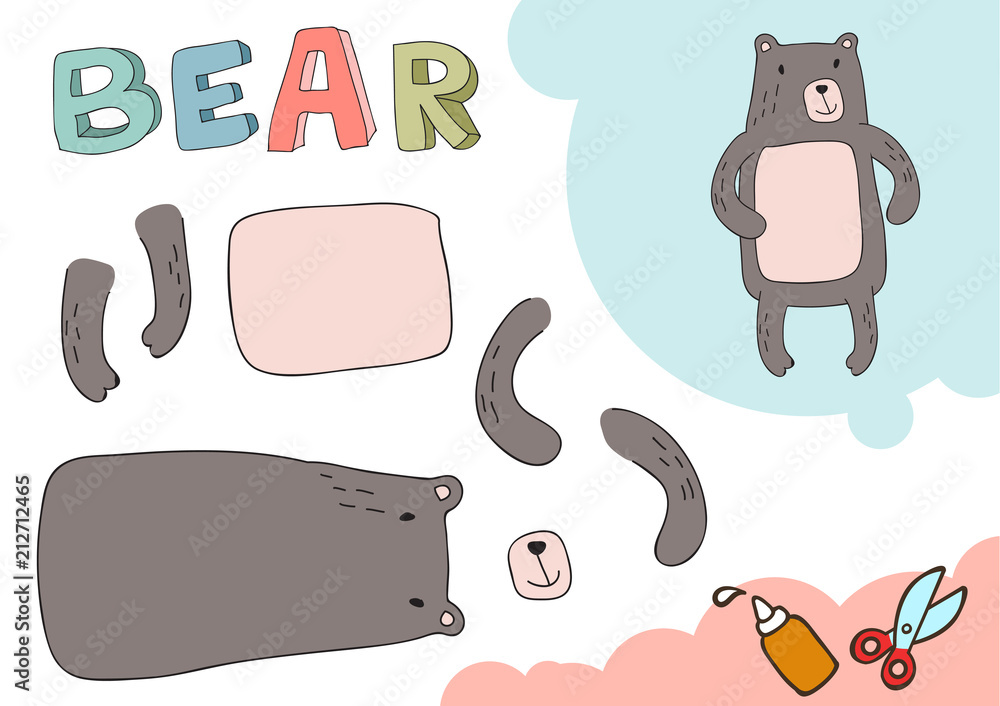 Funny Bear Paper Model. Small home craft project, DIY paper game. Cut ...
