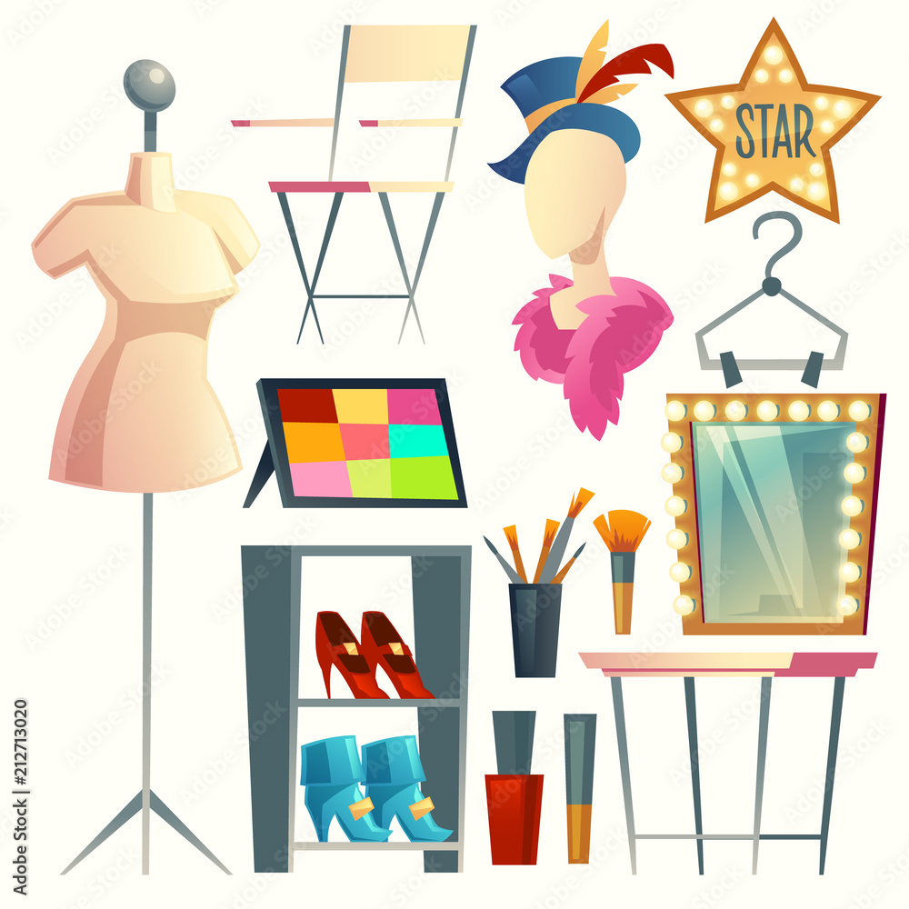 Vector cartoon actress, actor s dressing room. Collection with ...