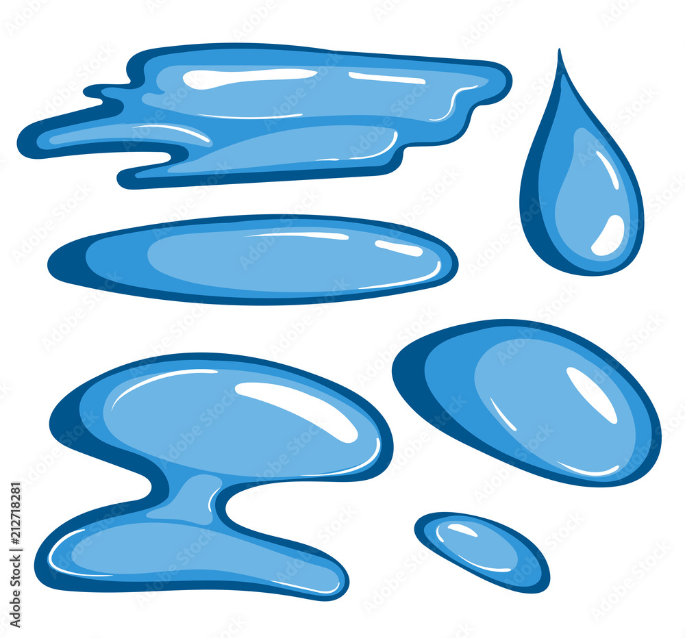 Vector puddle. Cartoon set with different shapes of puddles isolated on ...