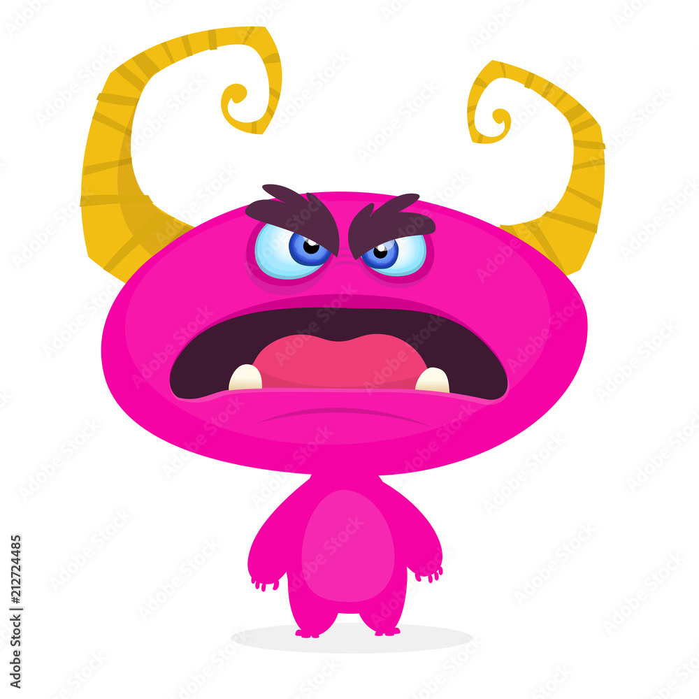 Scary cartoon monster. Surprised funny pink monster emotion. Halloween ...