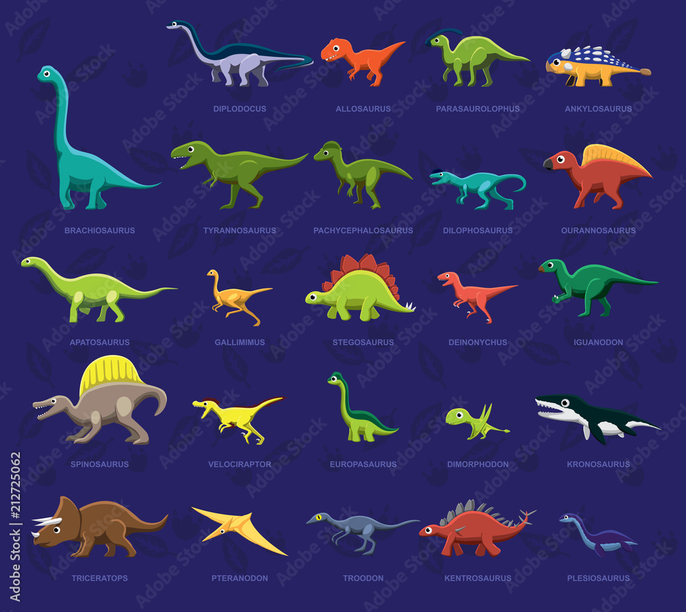 Various Dinosaur Side View Cartoon Vector Illustration Stock Vector ...