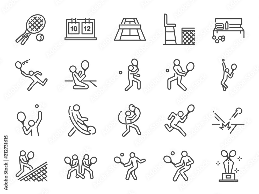 Tennis icon set. Included icons as doubles tennis, tennis player, match ...