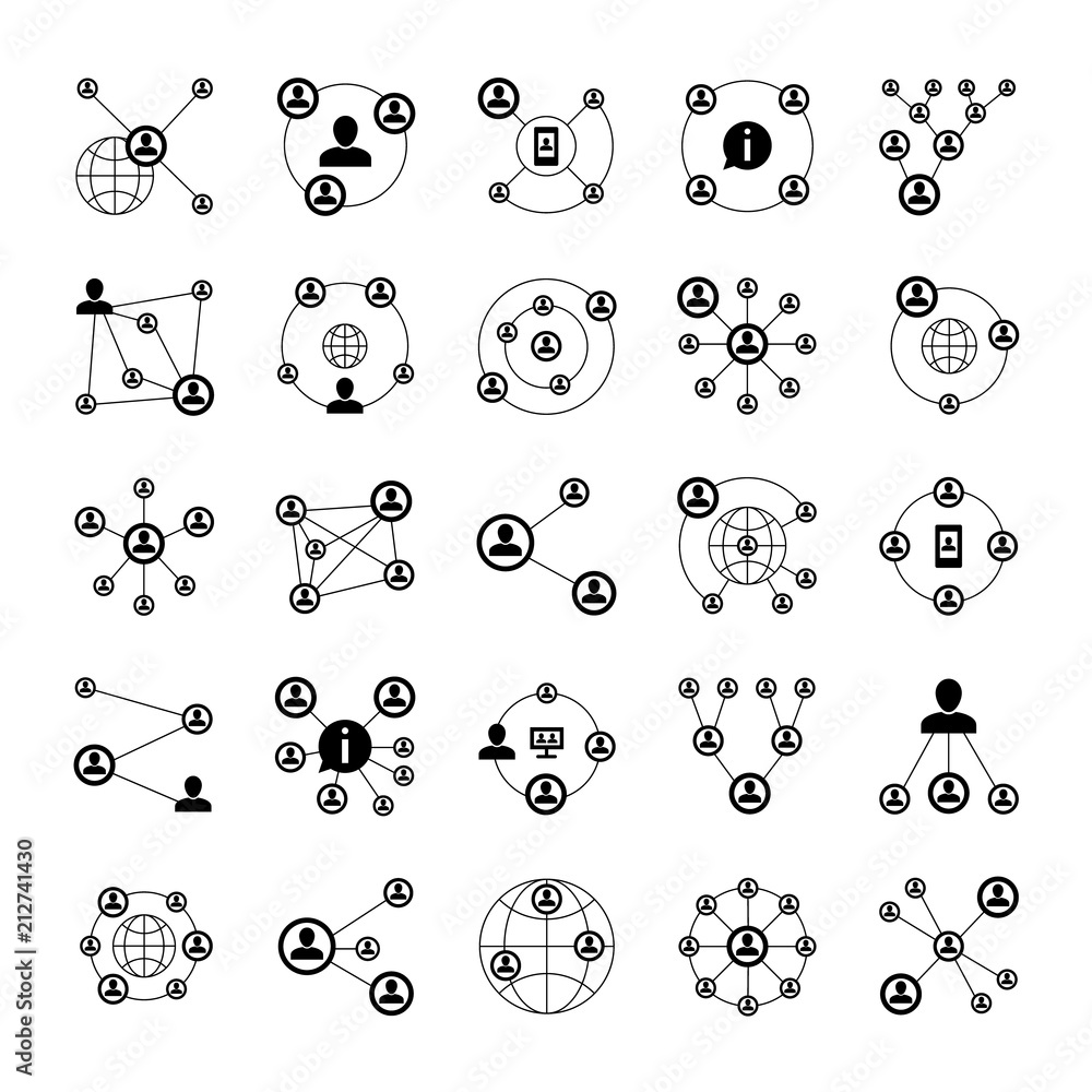 People socia networks, intranet relationship connection icons. Human ...