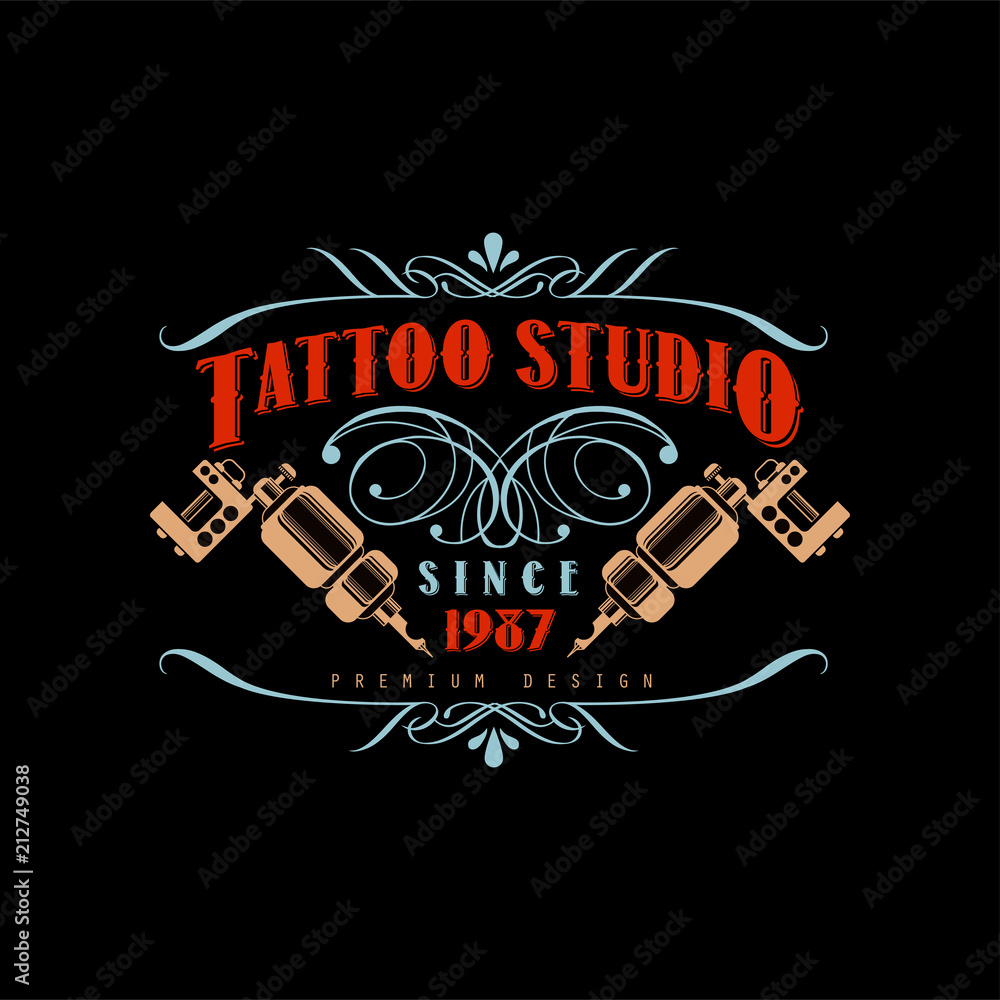 Tattoo studio logo design premium estd 1987, retro styled emblem with ...
