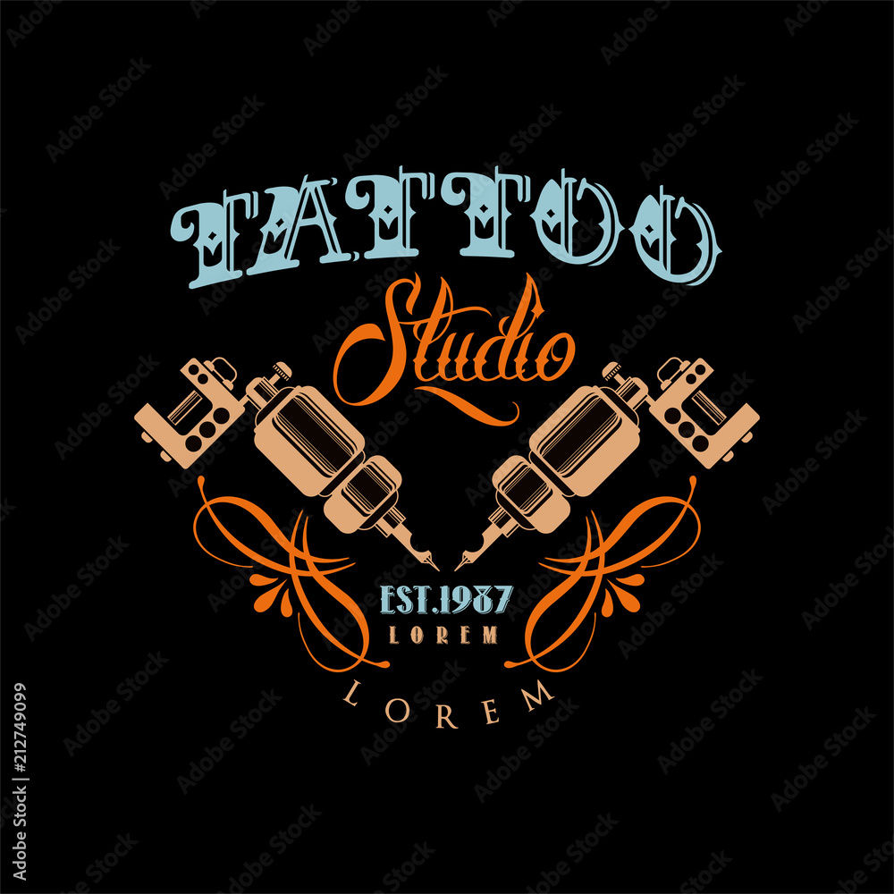 Vetor de Tattoo studio logo estd 1987, retro styled emblem with with ...