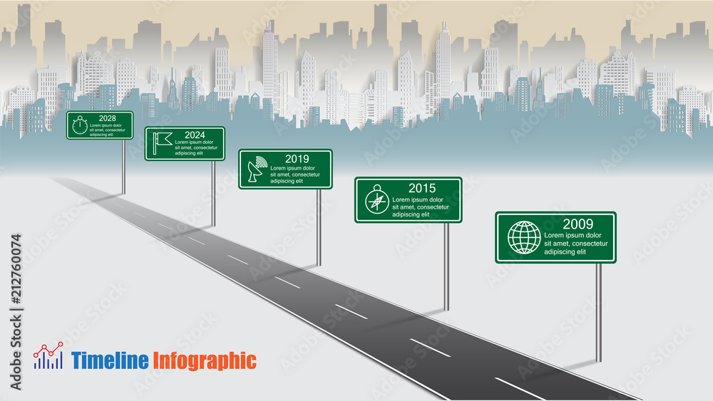 Business road map timeline infographic city designed for abstract ...