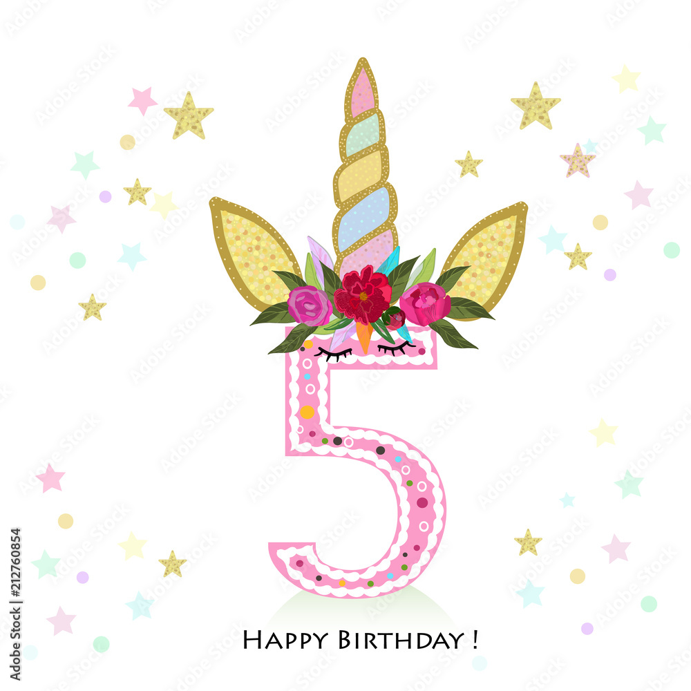Fifth birtday. Five. Unicorn Birthday invitation. Party invitation ...