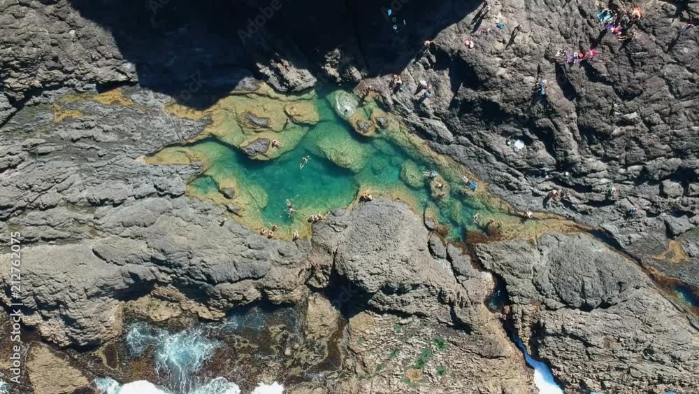 Stunning wide angle aerial drone view of the Mermaid Rock Pools and ...