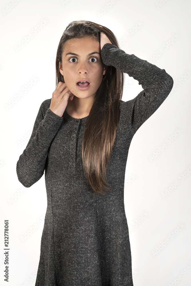 Attractive girl in complete awe Facial expression of wondering and ...