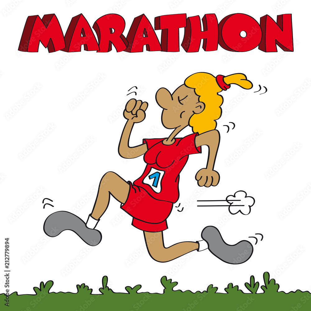 Marathon Wettkampf Läuferin - cartoon-IT Stock-Vektorgrafik | Adobe Stock